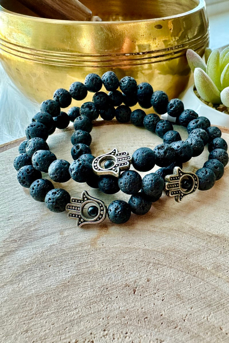 Lava Diffuser Bracelet with Hamsa - 8mm | Kylee's Crystals