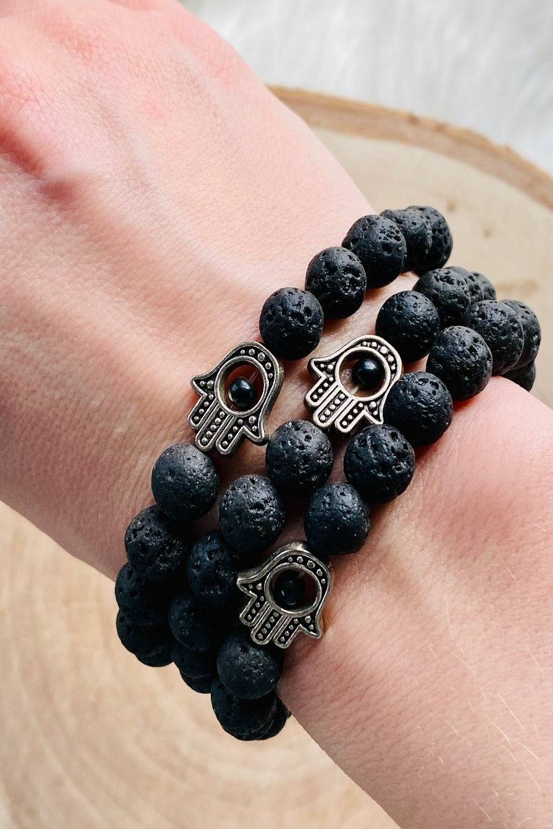 Lava Diffuser Bracelet with Hamsa - 8mm | Kylee's Crystals