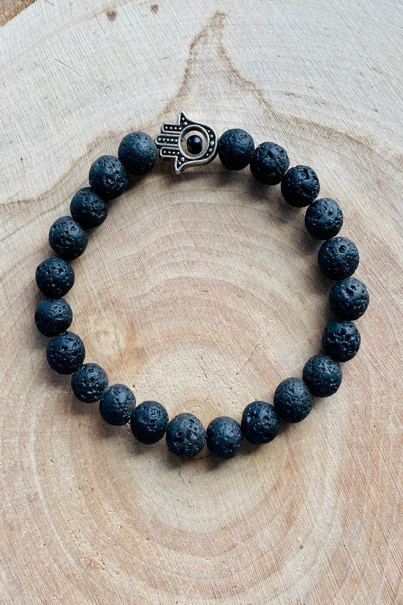 Lava Diffuser Bracelet with Hamsa - 8mm | Kylee's Crystals